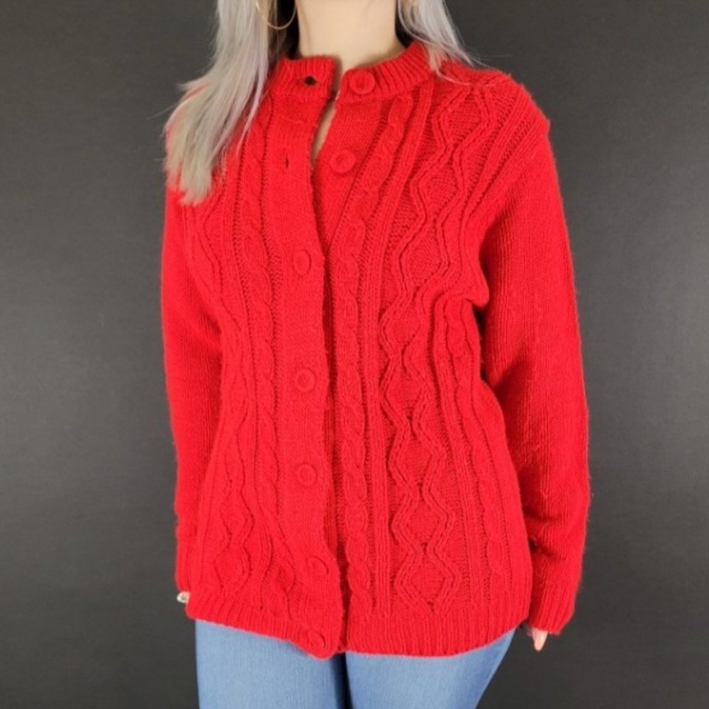 70s Fully Fashioned Red Cardigan Sweater - Gem